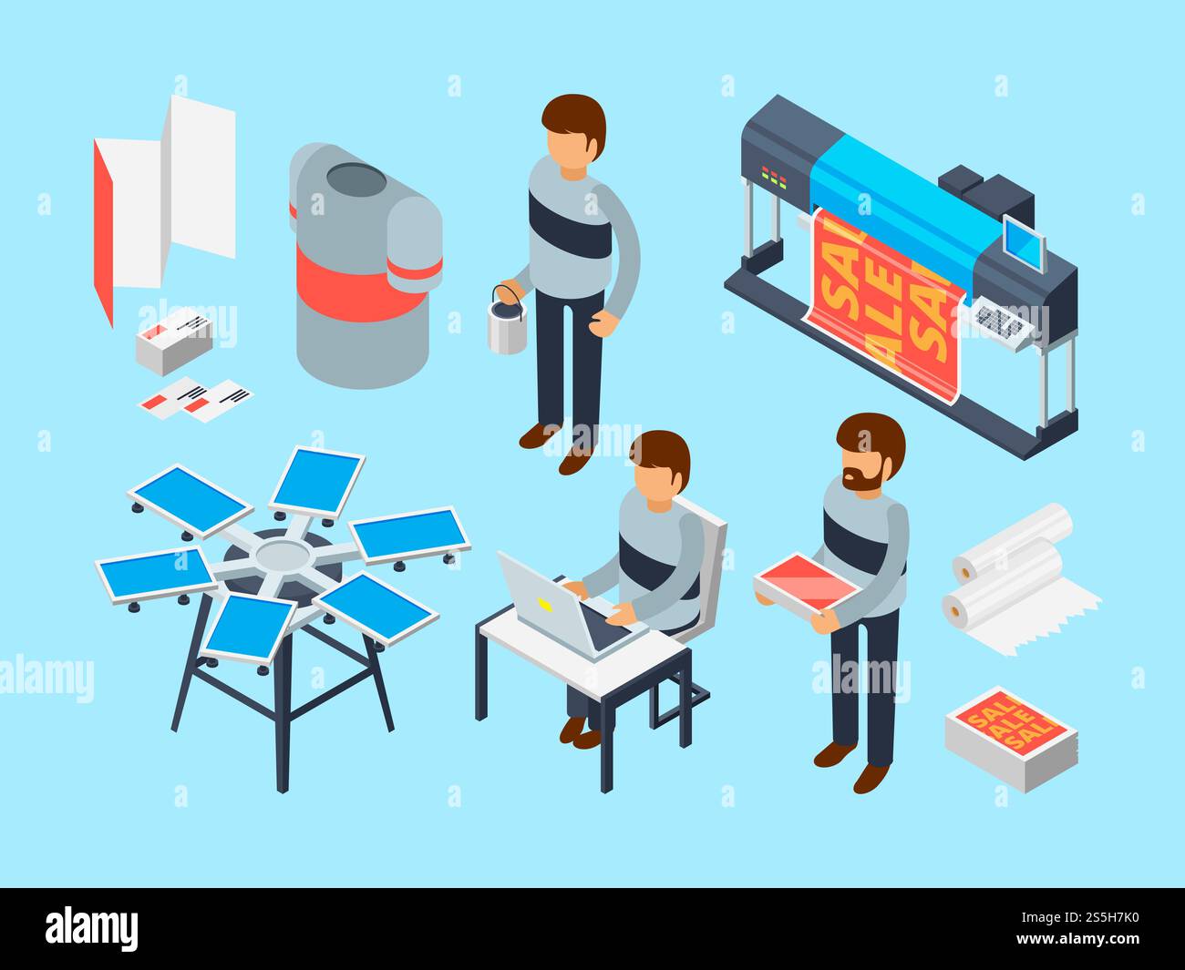 Printing house tools. Industrial inkjet offset publishing laser machine printer coloring copier ...