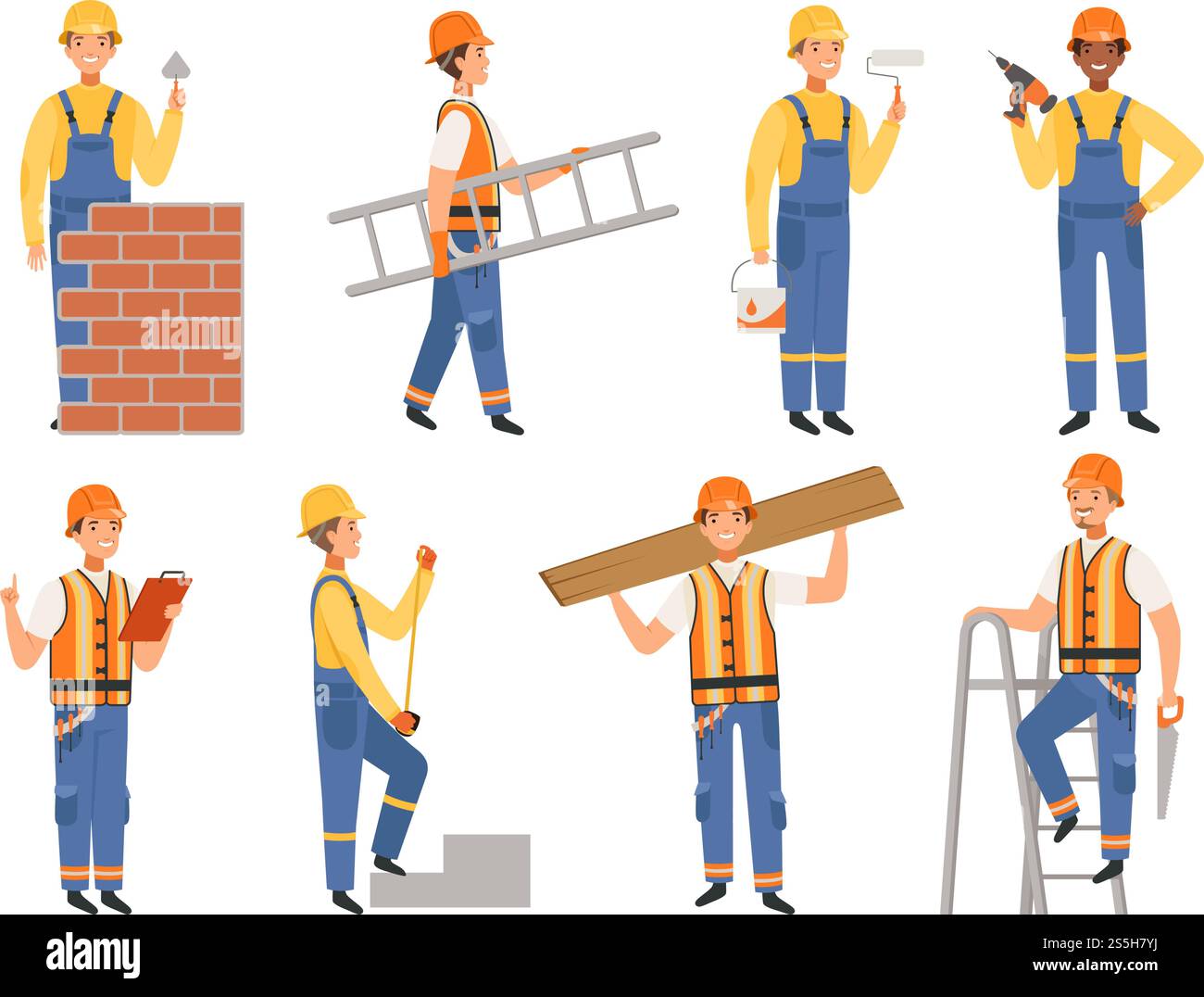 Builder cartoon character. Funny mascots of engineer or constructor in ...