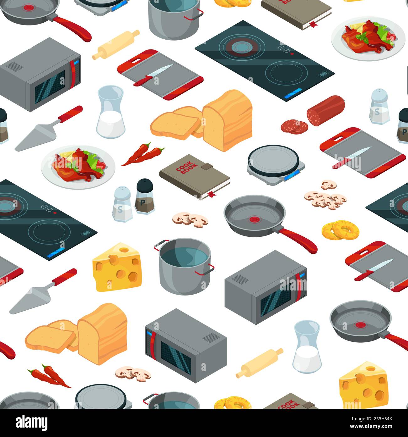 Vector cooking food isometric objects background or pattern ...