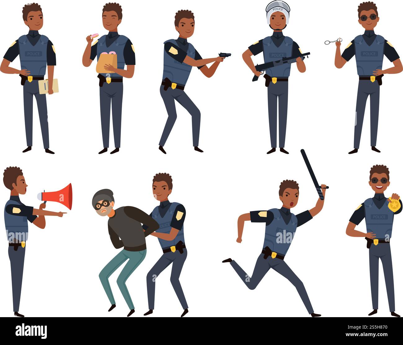 Police characters. Patrol policeman security authority mascots in ...