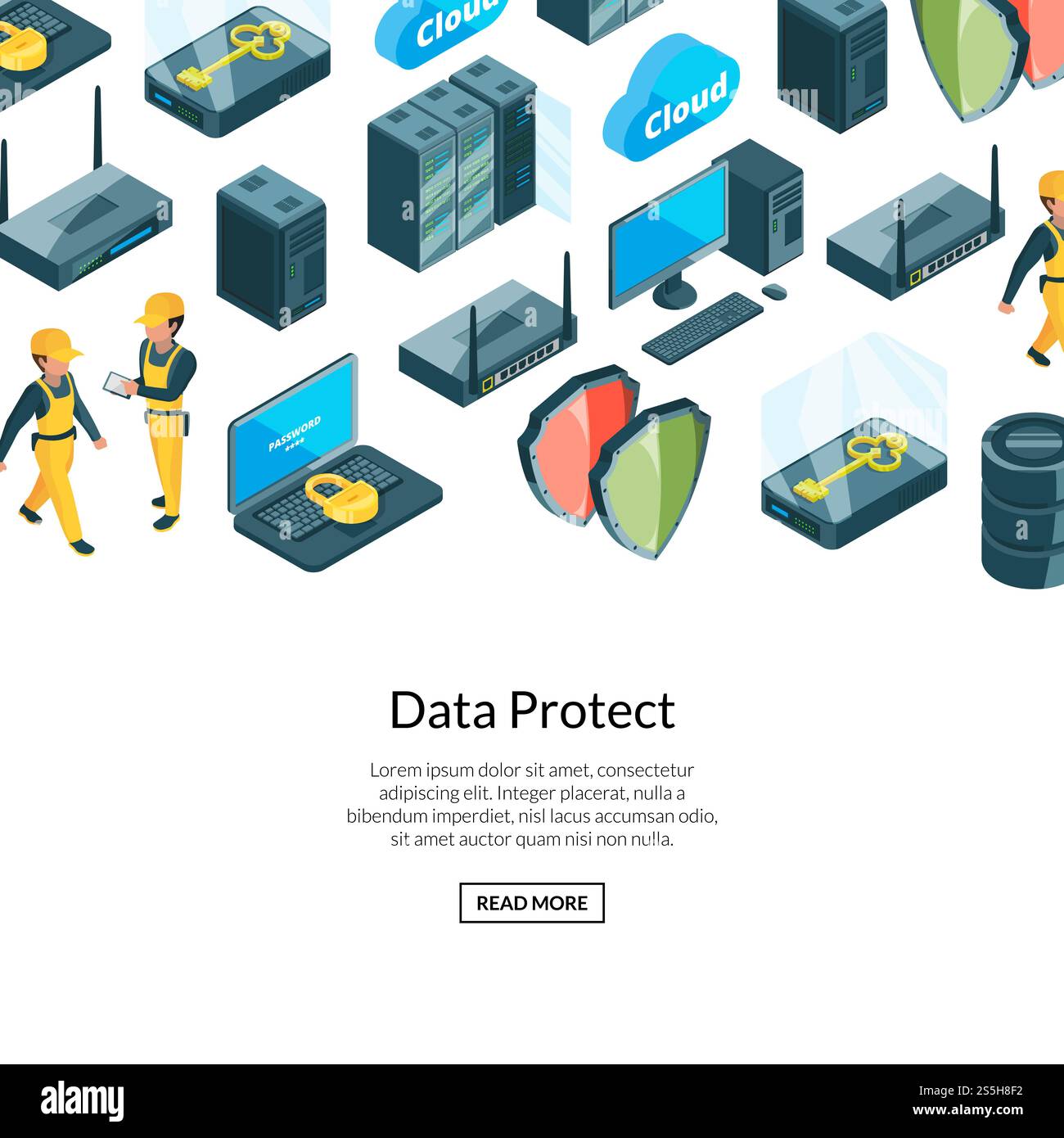 Vector electronic system of data center icons background with place for ...