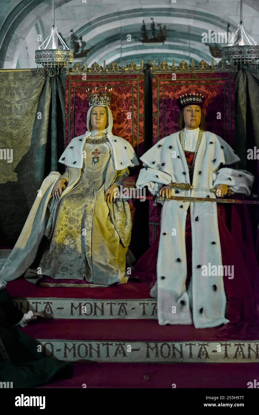 Madrid. Spain - January 14, 2025: Wax figures of Columbus and ...