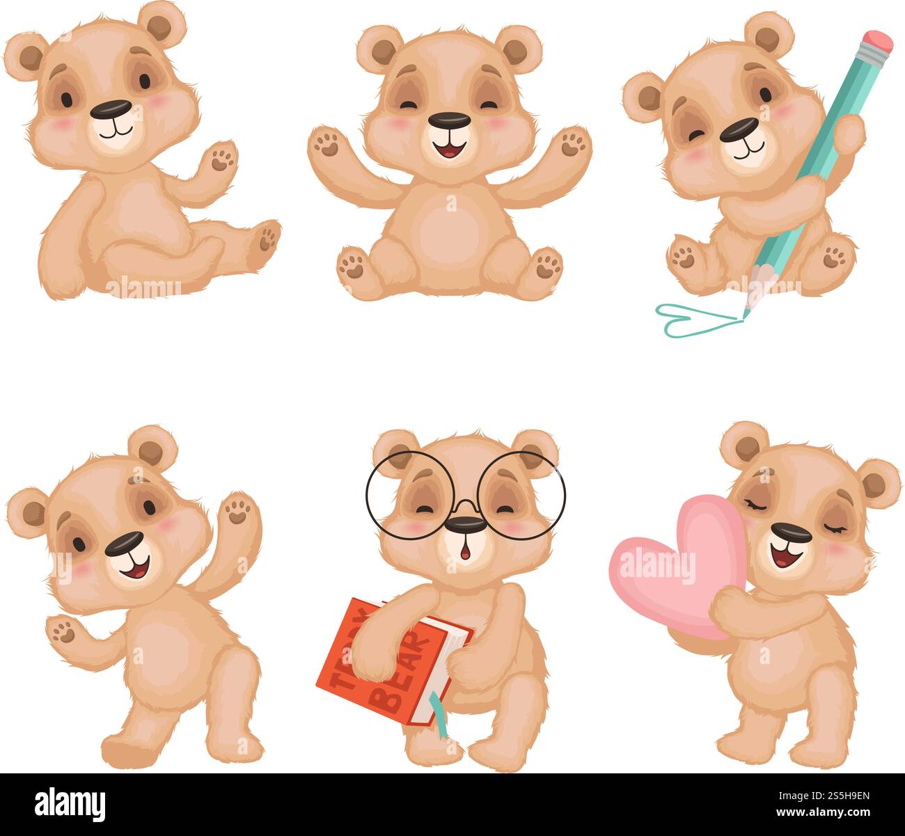 Teddy bear characters. Fluffy cute toys for kids bear vector mascots in ...