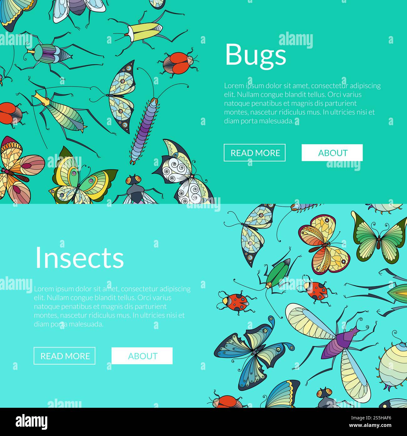 Vector hand drawn insects web banner templates illustration. Website ...