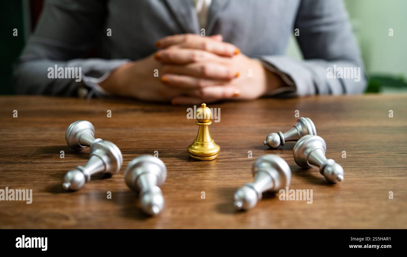 Chess leadership victory concept with gold winner stand alone with ...