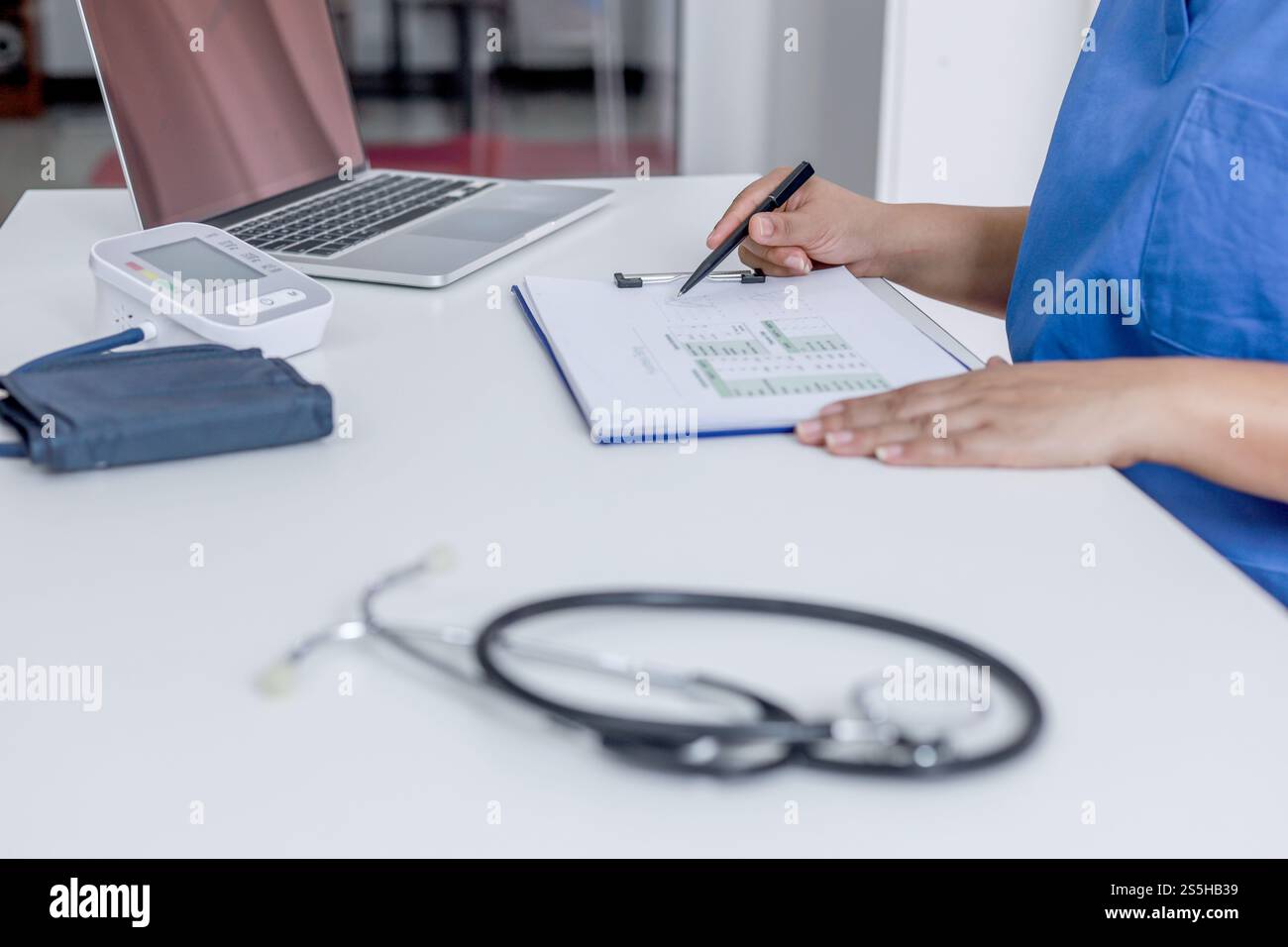 Professional medical doctor in white uniform gown coat interview ...