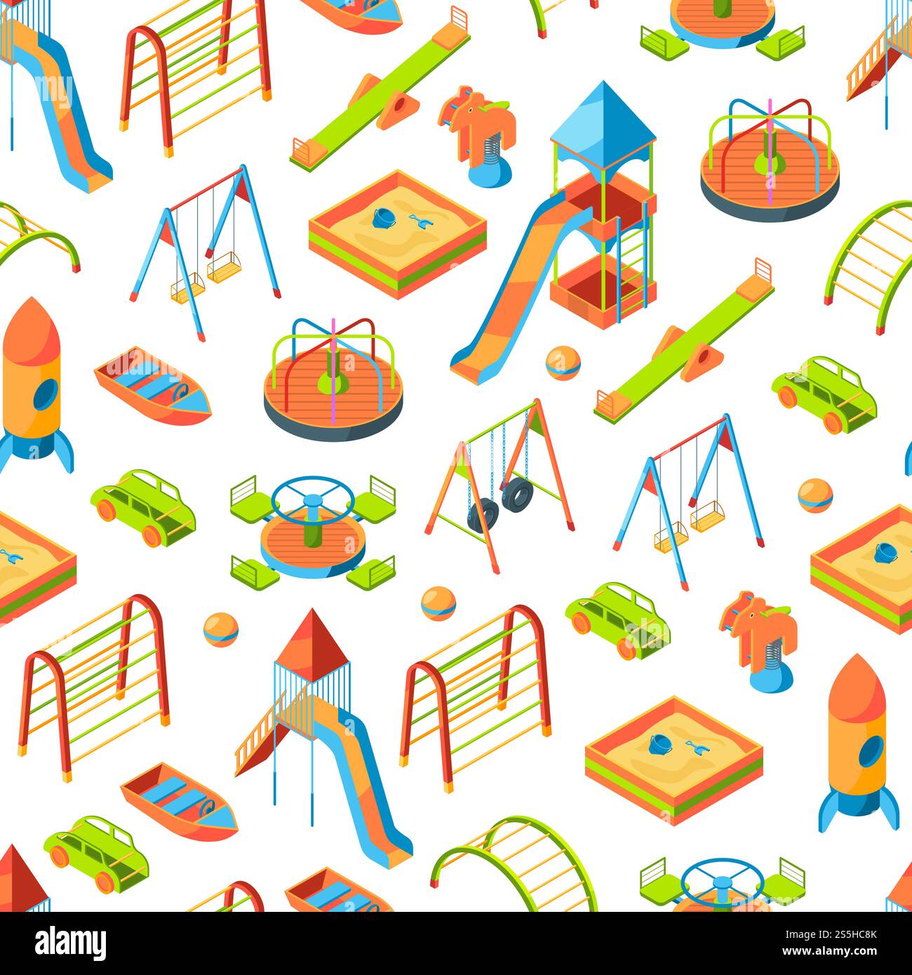 Vector isometric playground objects background or pattern illustration ...
