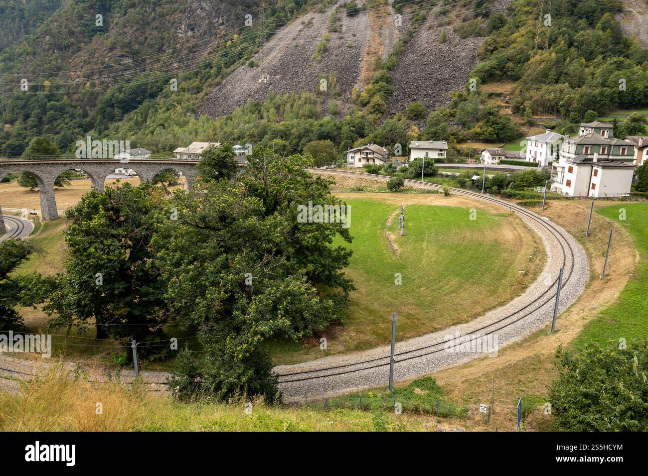 Brusio spiral railway viaduct in Switzerland Stock Photo - Alamy