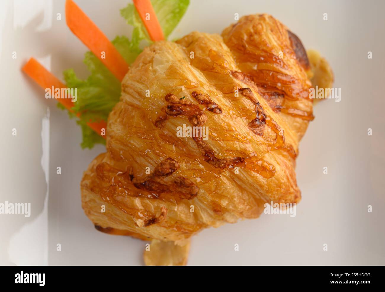 Top view and close up Appetizers the Croissant with hotdog on white ...