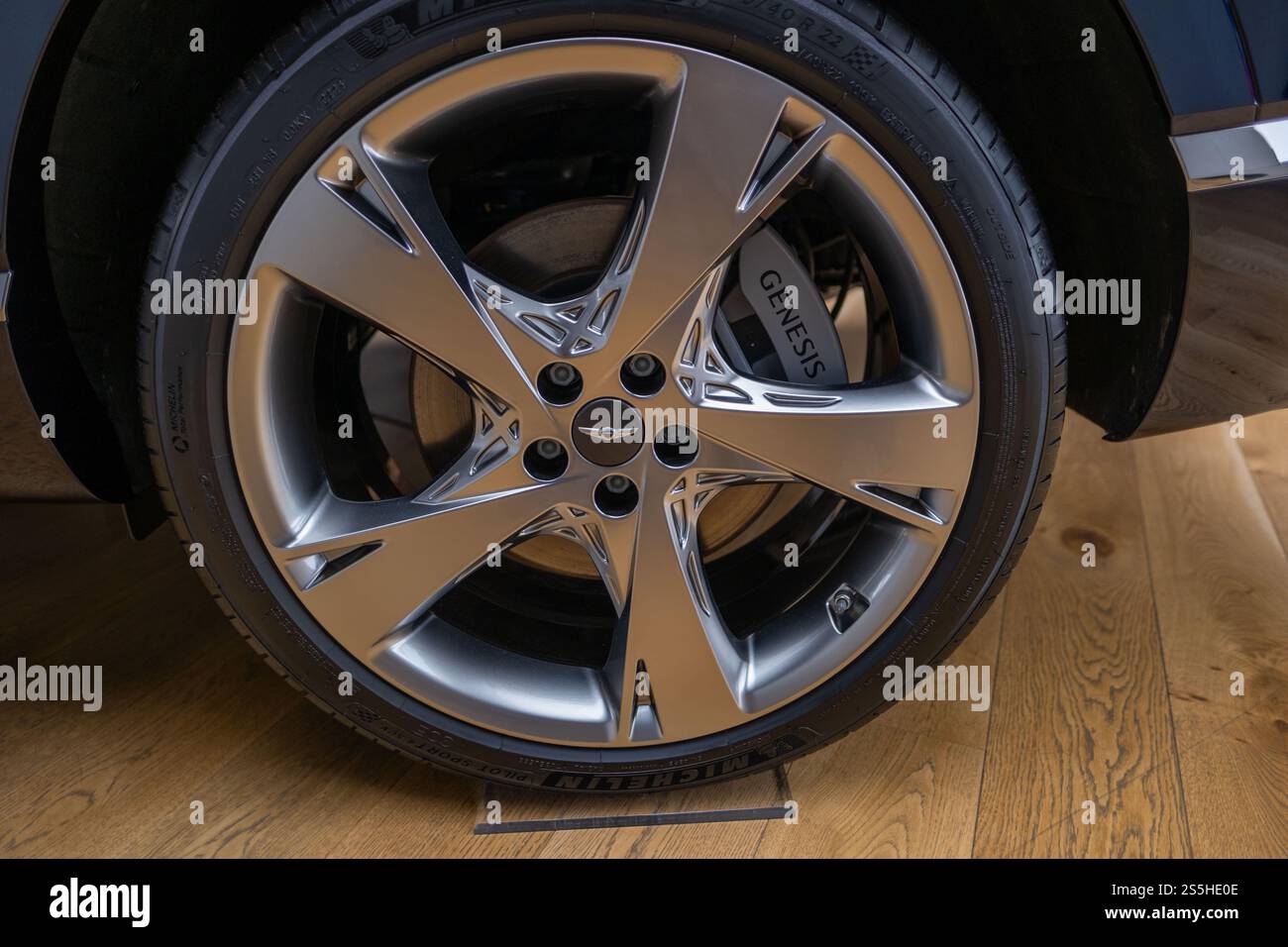 Modern front wheel with brakes design Genesis GV70 electric car ...
