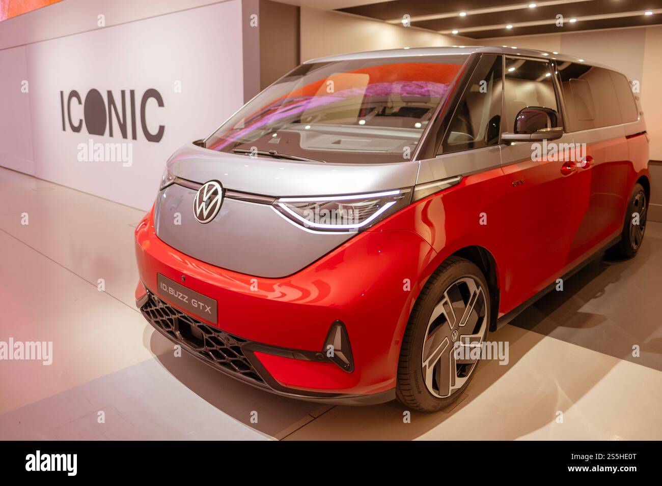 Electric ID Buzz red bus Volkswagen, minivan with retro design, eco ...