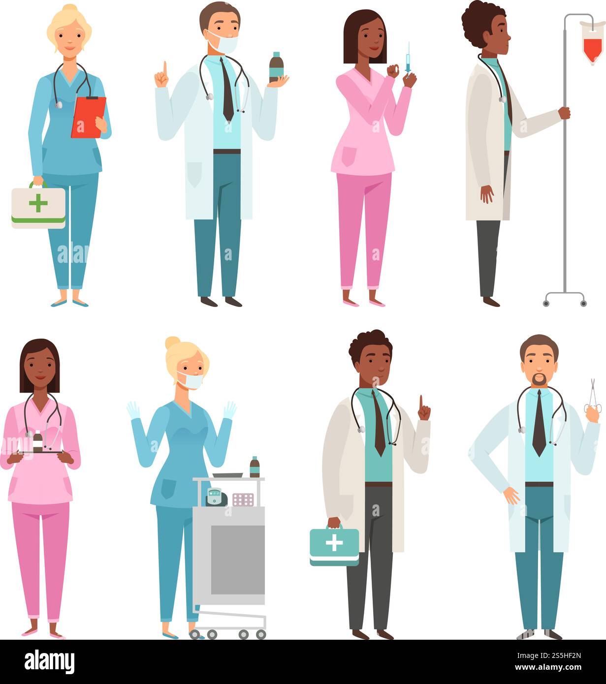 Medic characters. Hospital stuff male and female nurse doctors ...