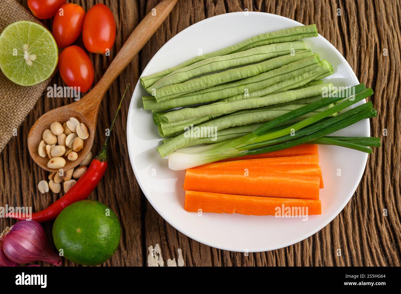 Thai style spicy food, Som Tum food concept, props decoration Garlic ...