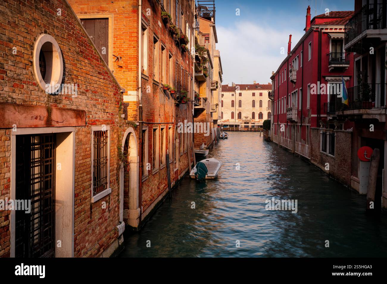 Colorful facades of old medieval houses in Italy. Canal Grande in ...