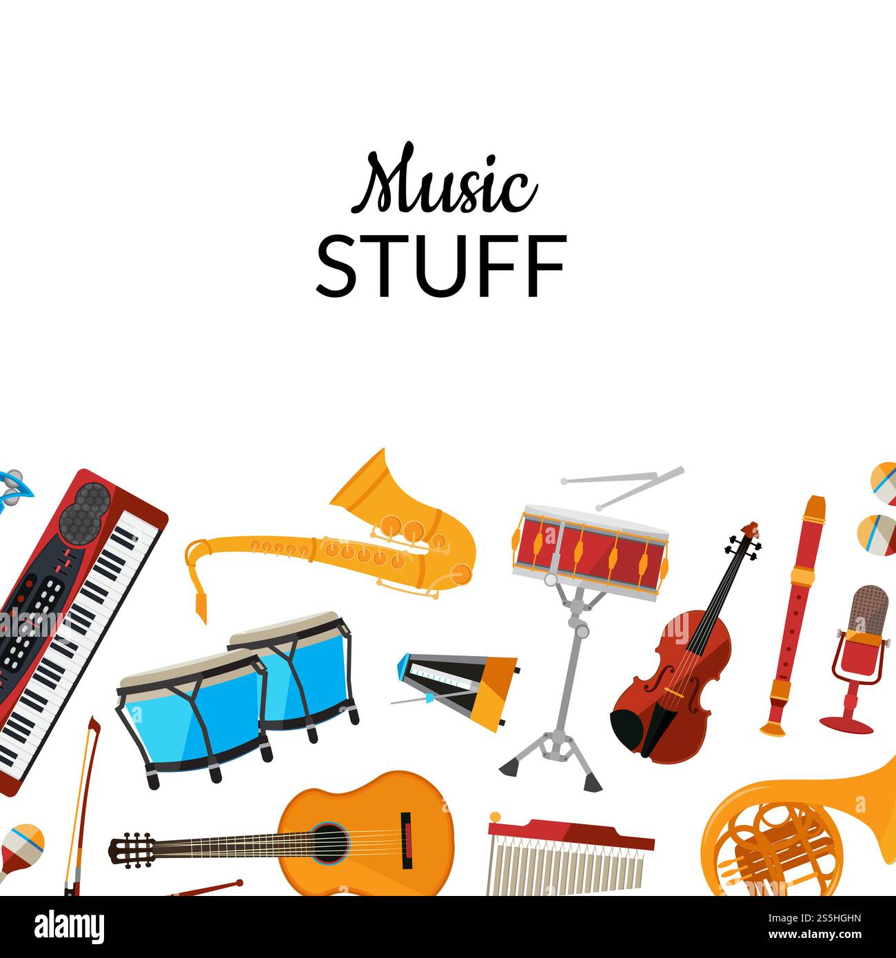 Vector cartoon set of musical instruments background with place for ...