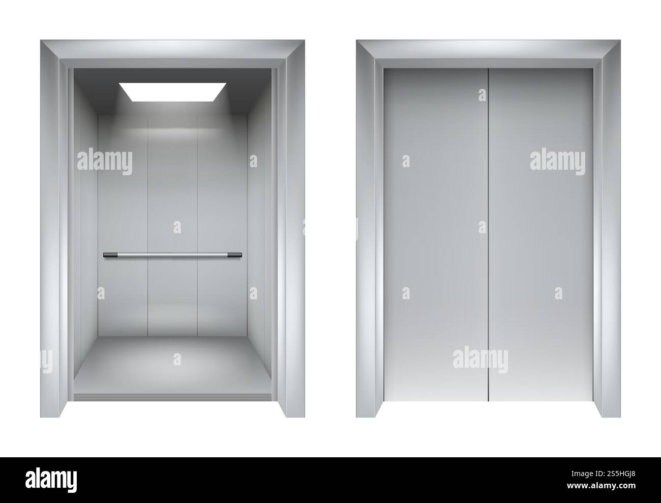 Elevator doors. Closing and opening lift metallic in office building ...