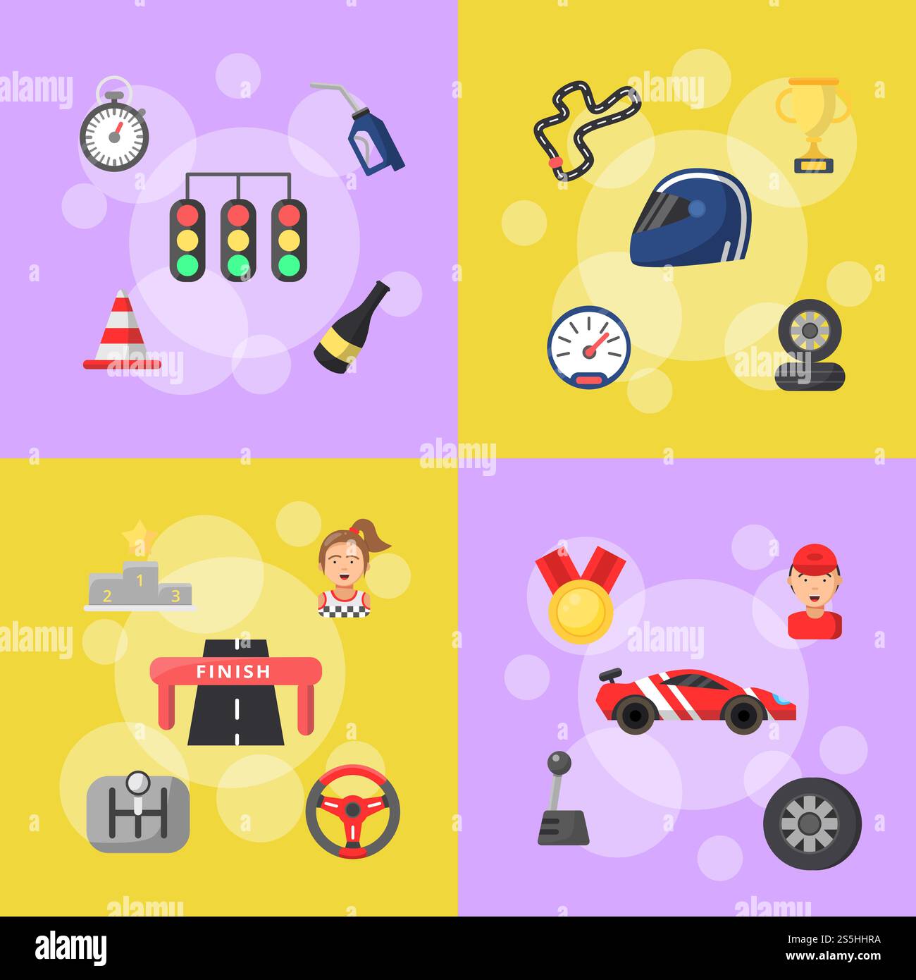 Banner and poster vector flat car racing icons infographic concept ...