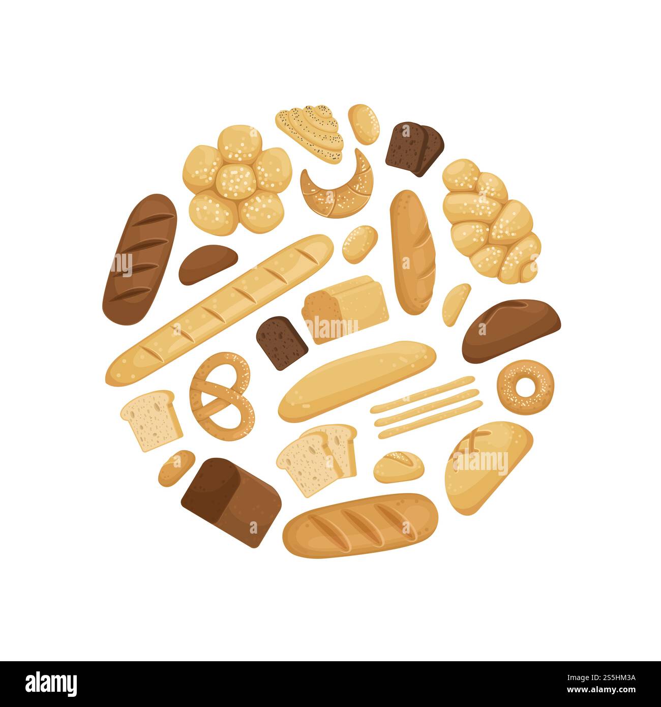 Vector cartoon bakery stickers set illustration. Bakery food and sweet dessert sticker. Vector ...