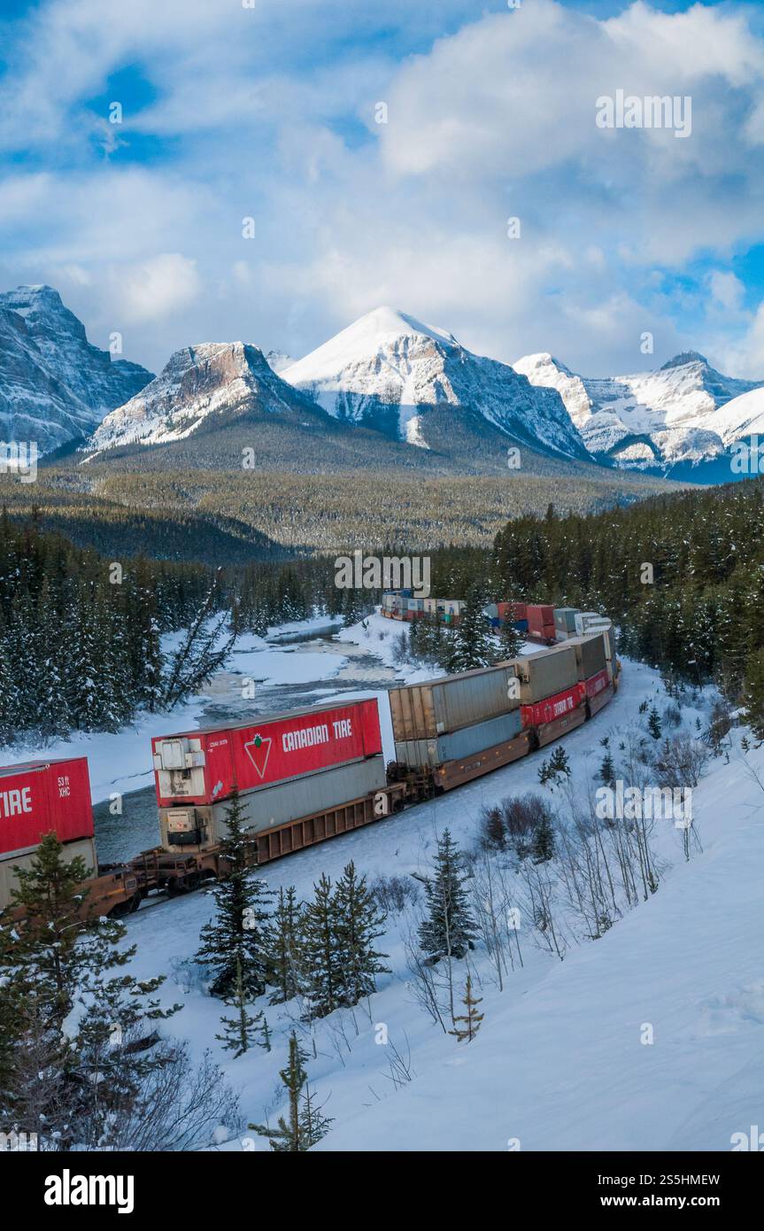 Freight Train at Morant's curve, Banff National Park, Alberta, Canada ...