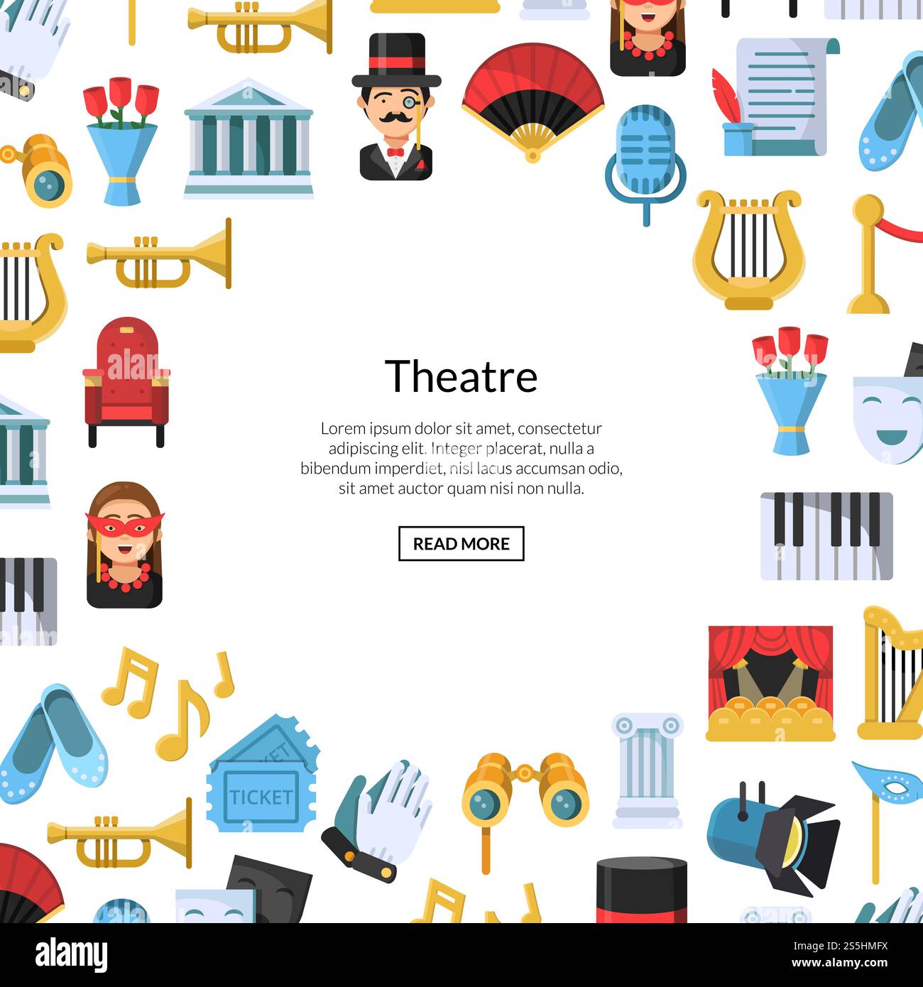 Vector flat theatre icons background with place for text illustration ...