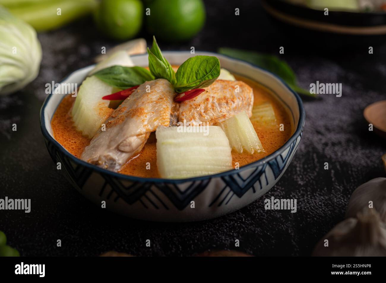 Chicken curry with winter melon, with mushroom, garlic, chilli and ...