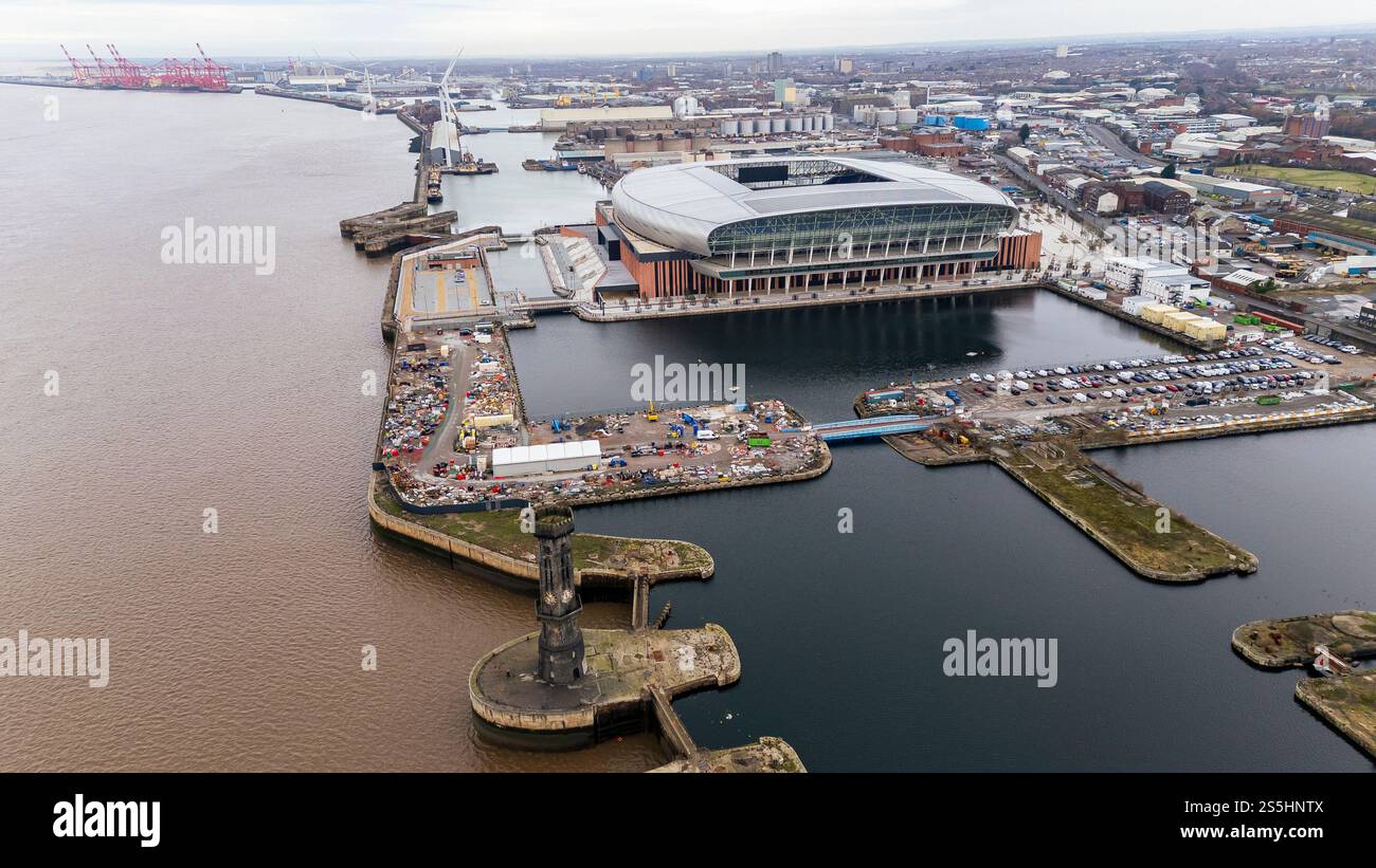 Aerial view from drone of the new Everton FC football stadium in ...