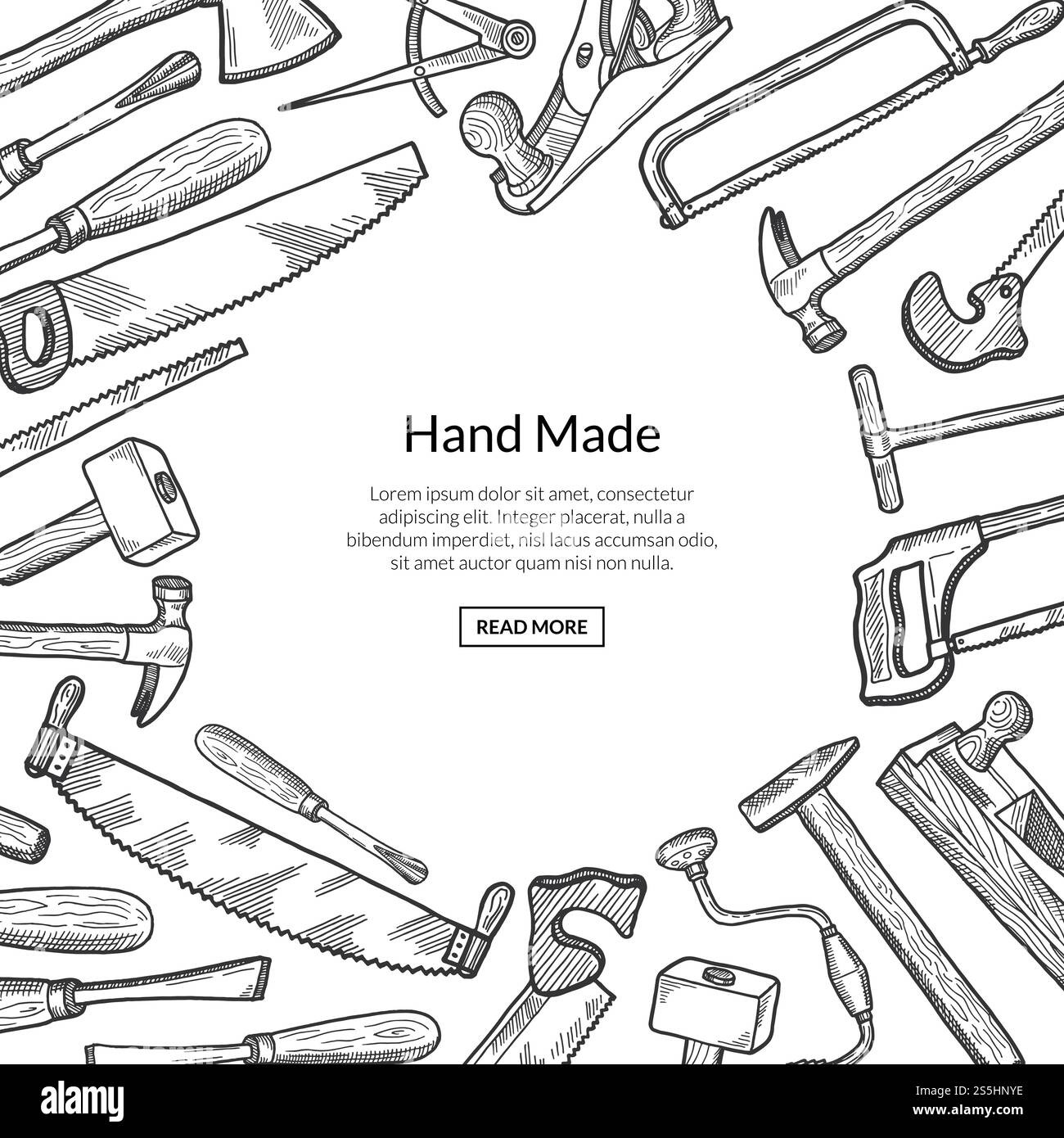 Vector hand drawn carpentry elements background with place for text ...