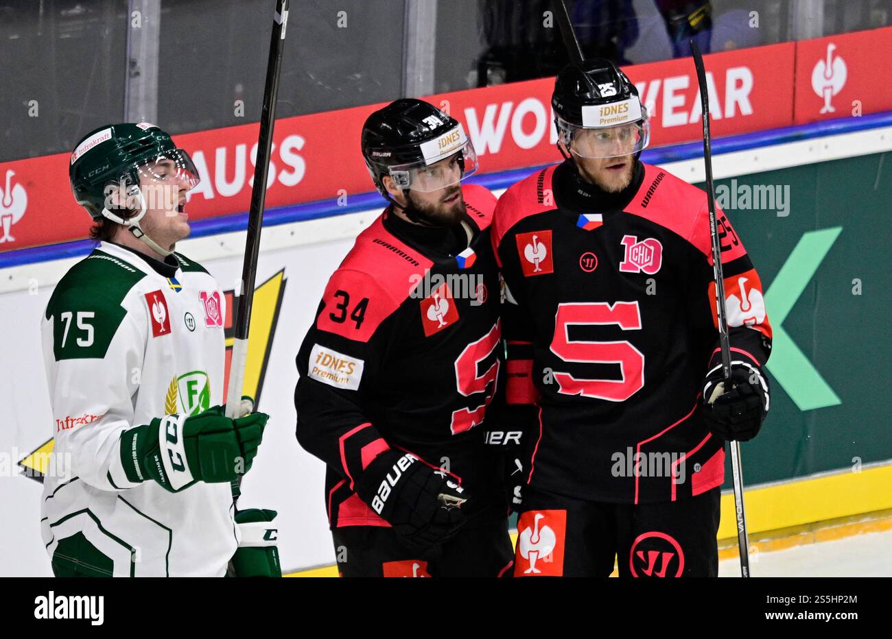 From left Jeremy Groleau of farjestad, Michael Spacek of Sparta in ...