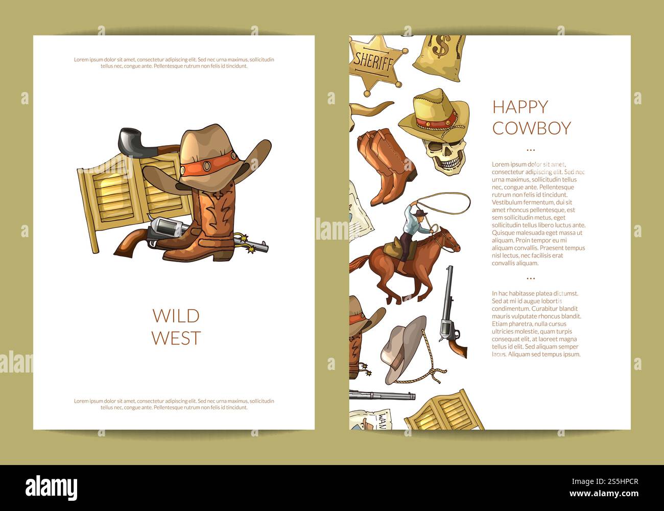 Vector hand drawn wild west cowboy elements card or flyer template ...