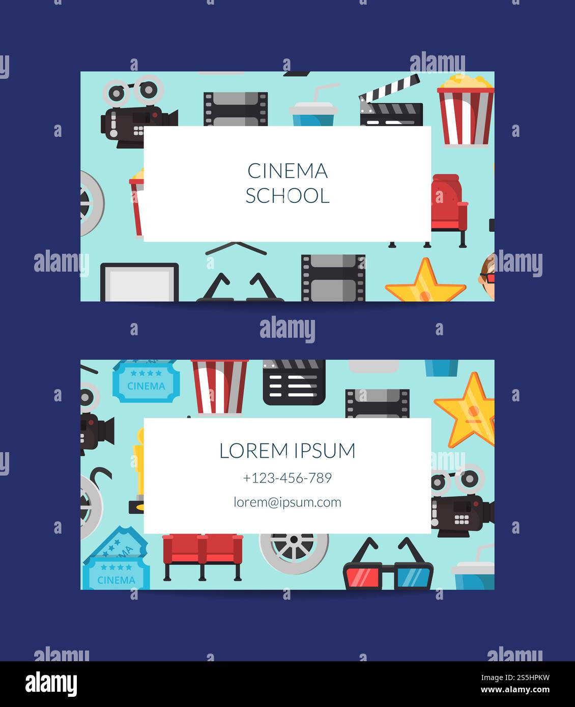 Vector flat cinema icons business card template for talent agency or ...