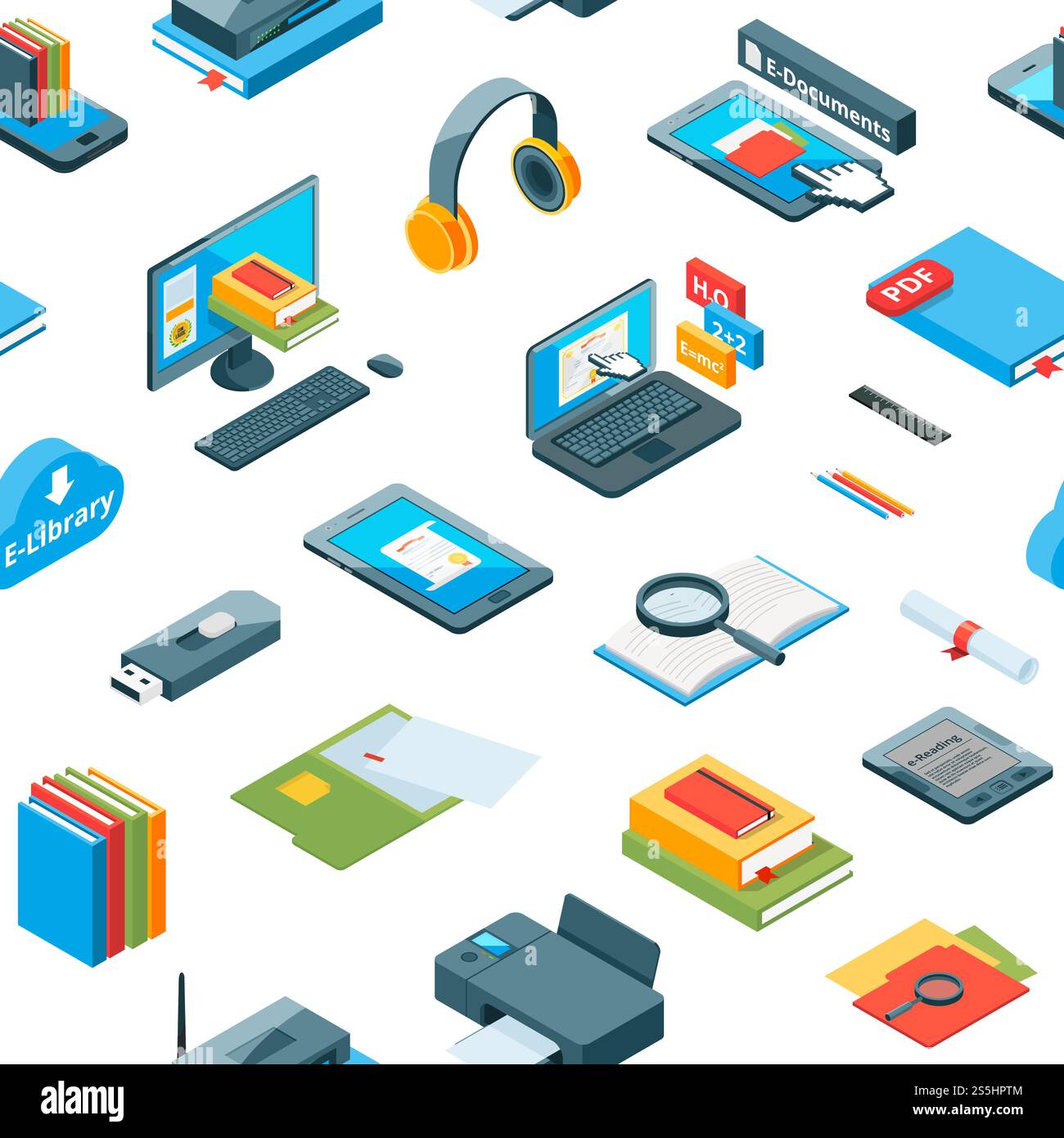 Vector isometric online education icons pattern or background ...