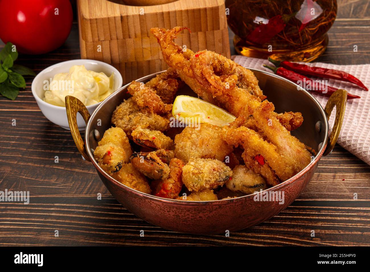Fritto misto - deep fried seafood mix - calamari, prawn, fish, mussels ...