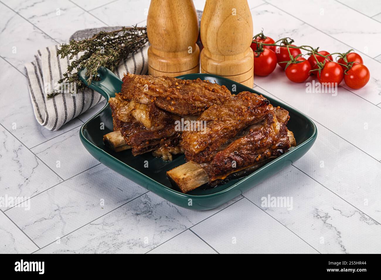 Baked beef ribs with marinade with seasoning Stock Photo - Alamy