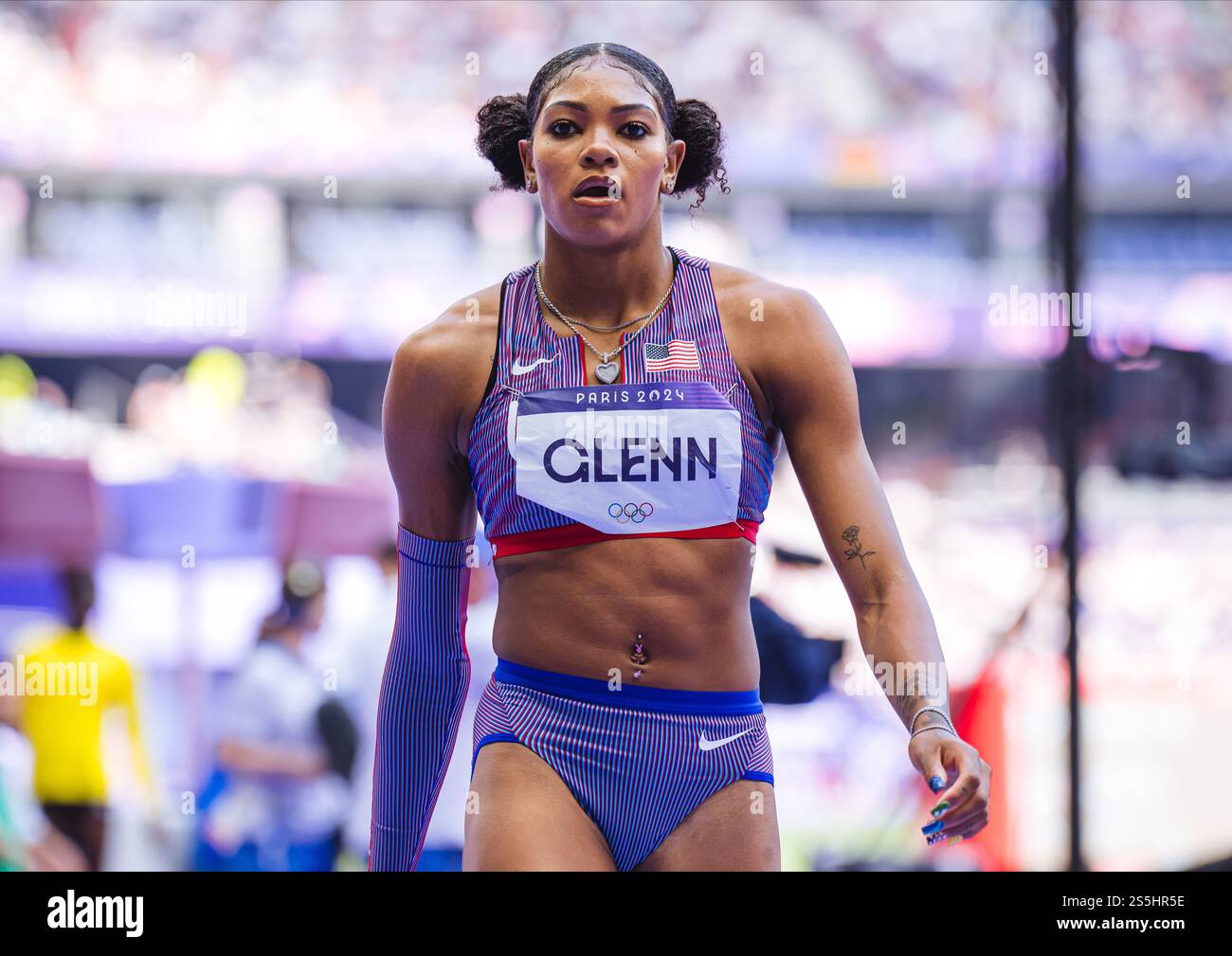 Rachel Glenn participating in the high jump at the Paris 2024 Olympic Games Stock Photo - Alamy