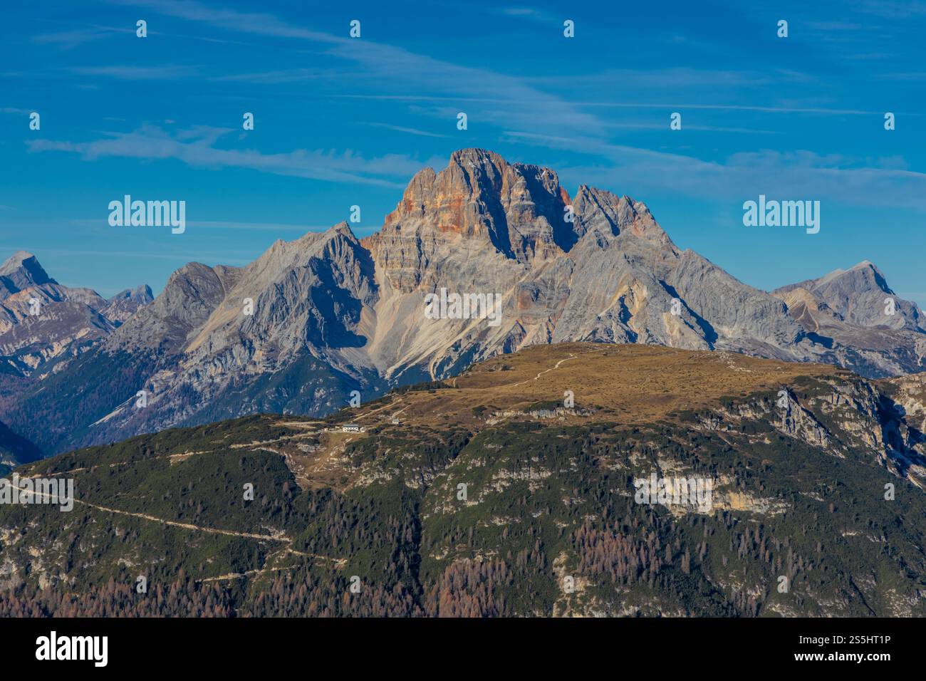 Dolomites rocky summits in the Alps. High tower peaks and sharp ...