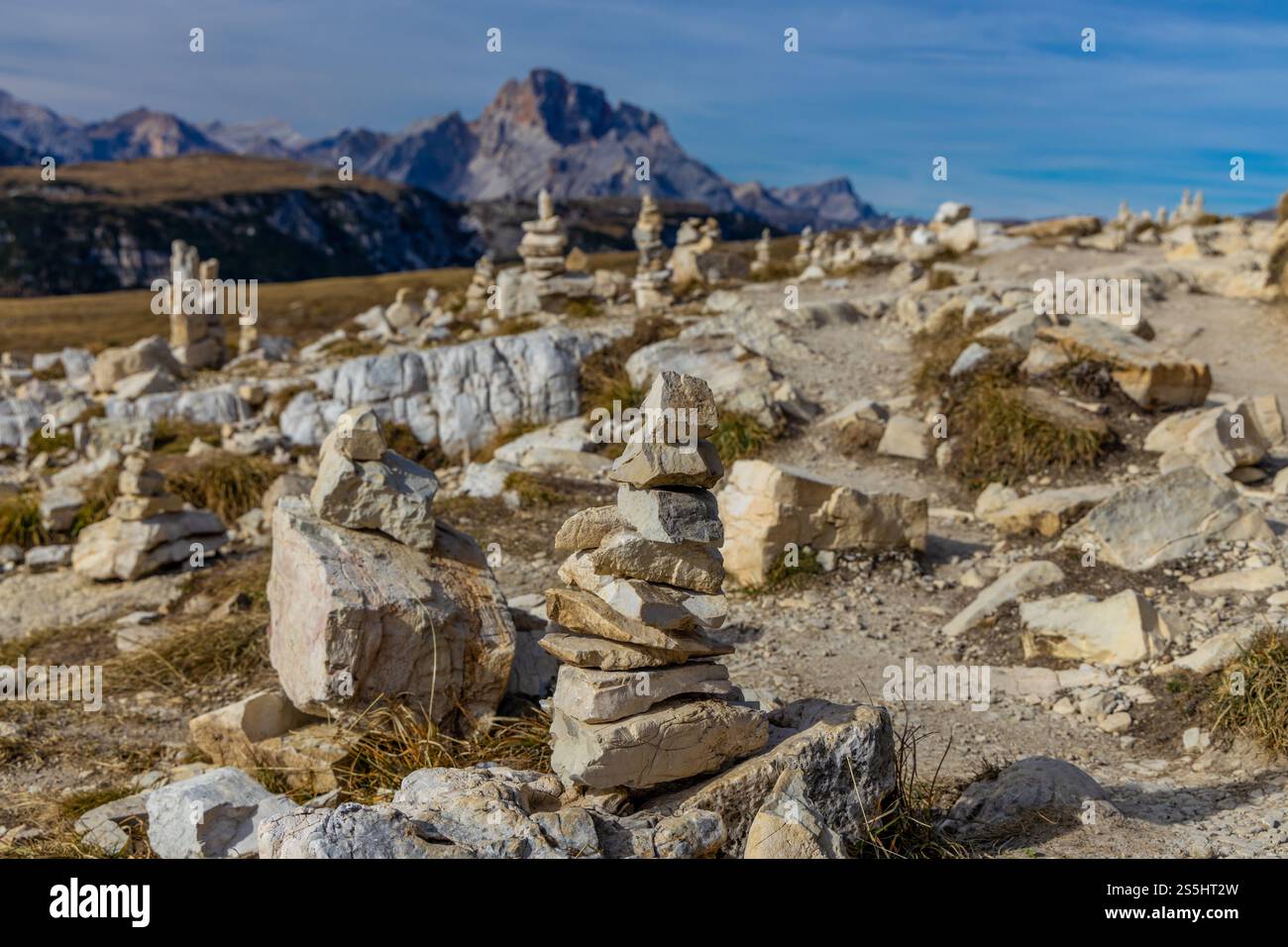 Dolomites rocky summits in the Alps. High tower peaks and sharp ...