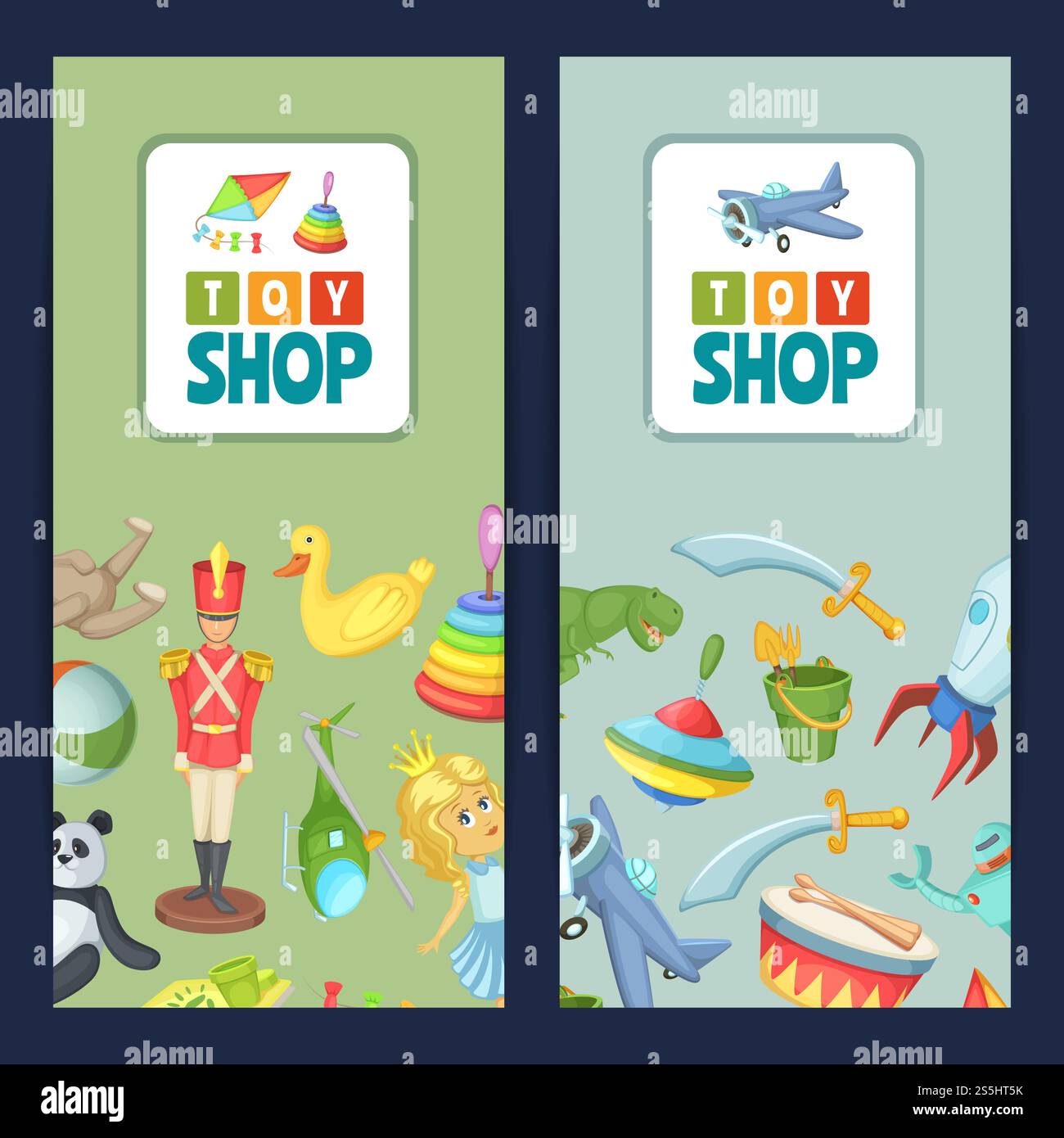Vector cartoon children toys flyer templates and web banner ...