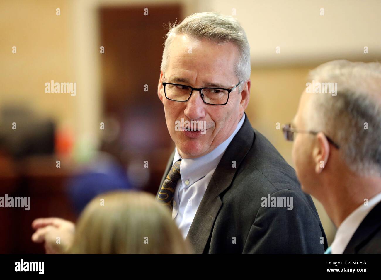 South Carolina House Speaker Pro Tem Tommy Pope, R-York, speaks to a member on the first day in ...