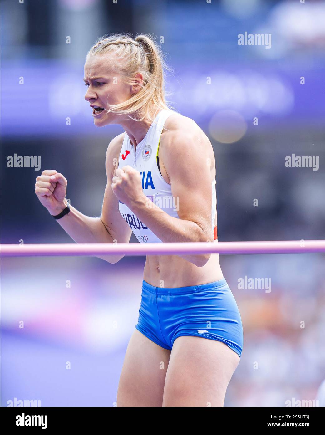 Michaela Hrubá participating in the high jump at the Paris 2024 Olympic Games Stock Photo - Alamy