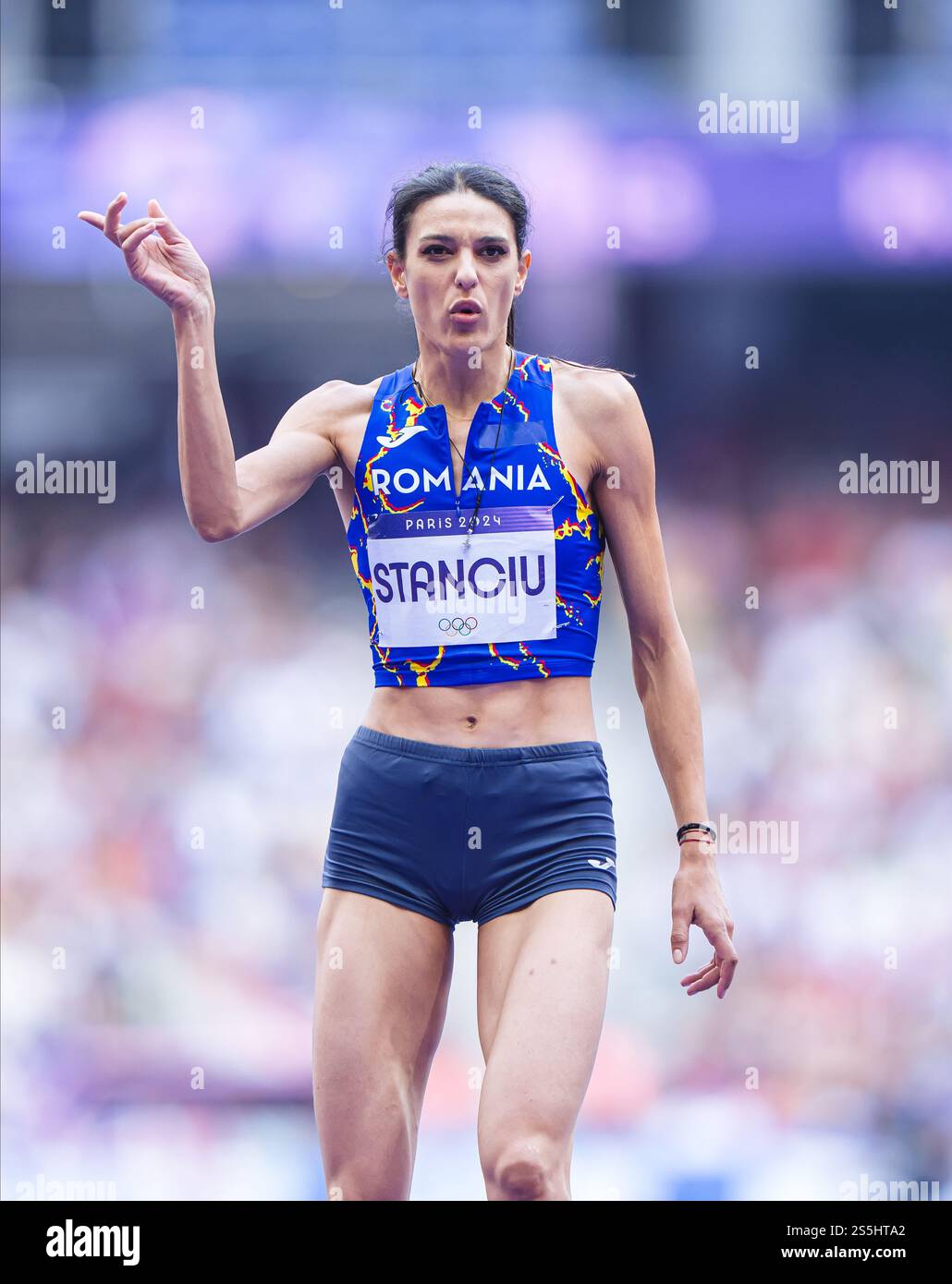 Daniela Stanciu participating in the high jump at the Paris 2024 ...
