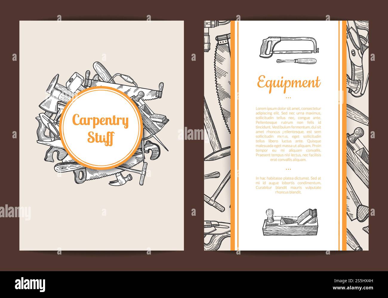 Vector hand drawn woodwork elements card or flyer banner template ...