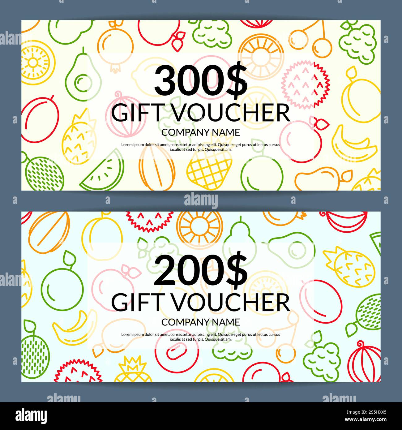 Vector line fruits icons discount or gift voucher templates ...