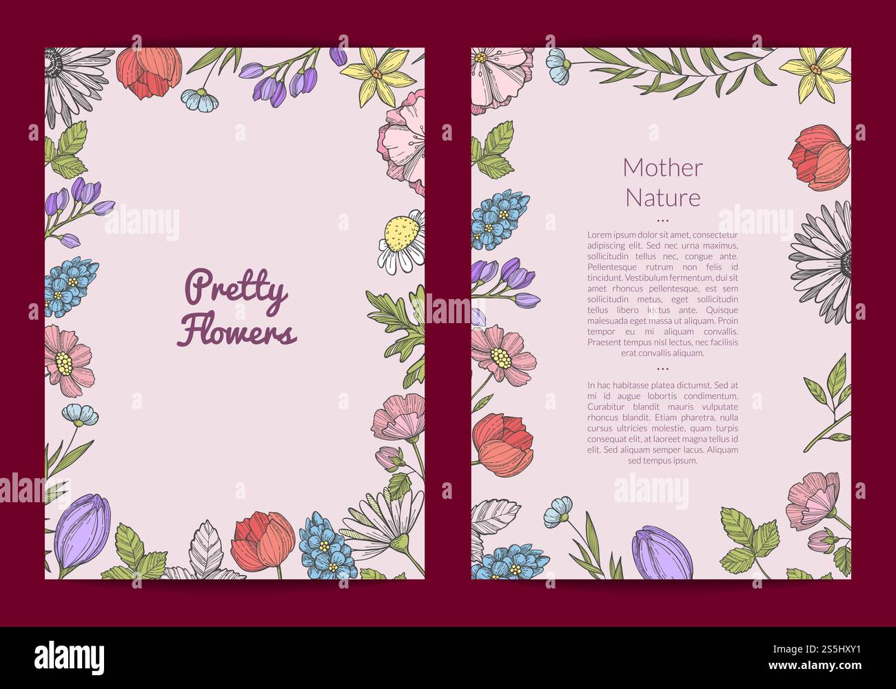 Vector hand drawn flowers card or flyer template illustration. Banner ...