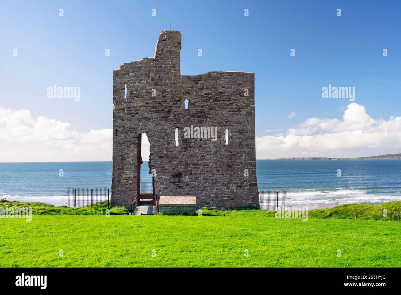 Ruins of Ballybunion castle standing on ocean shore in County Kerry ...
