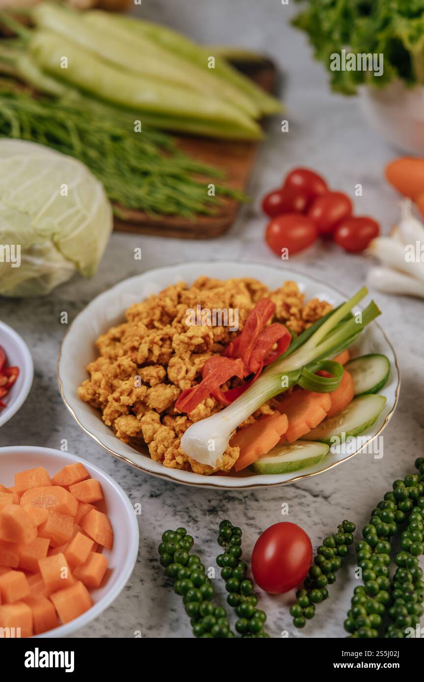 Fried Chicken Pop with Chili Scallions and tomatoes Stock Photo - Alamy