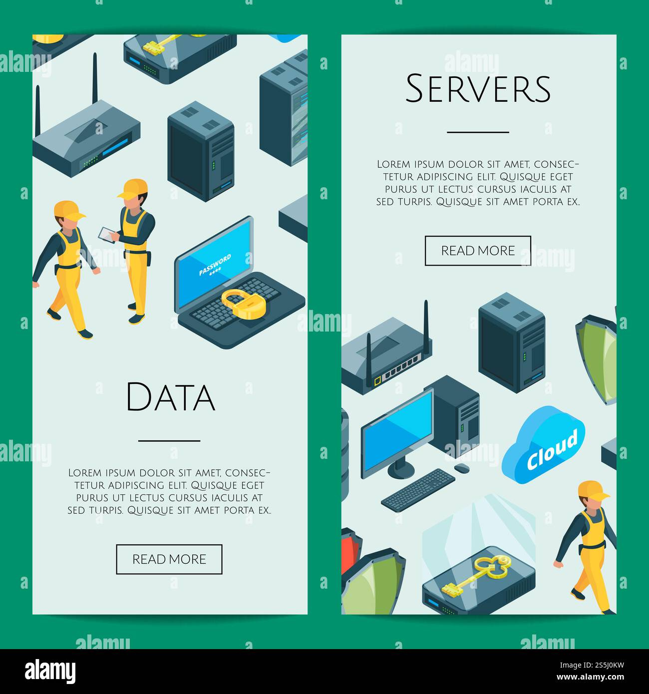 Vector electronic system of data center icons web banner and page ...