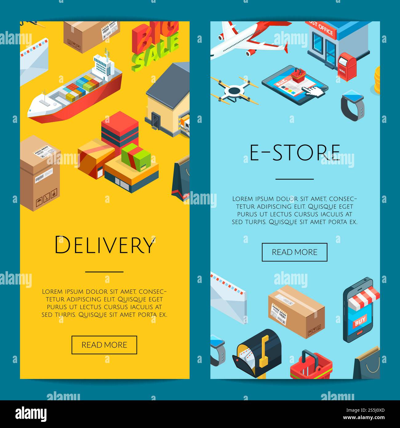 Vector isometric logistics and delivery icons web banner and poster ...