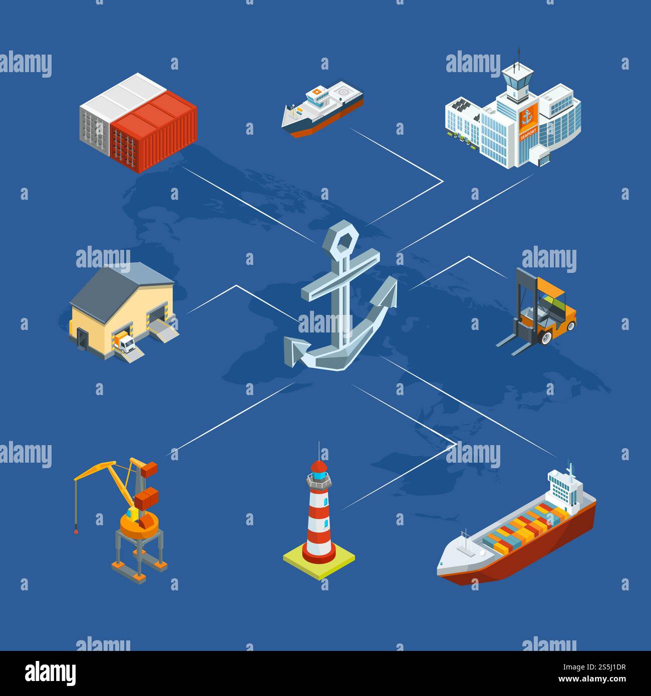 Vector isometric marine logistics and seaport info graphic chart ...