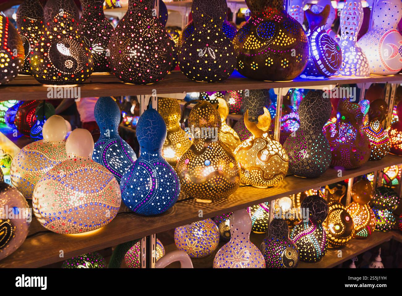 Traditional colorful Turkish lights made of dried yellow pear-shaped ...