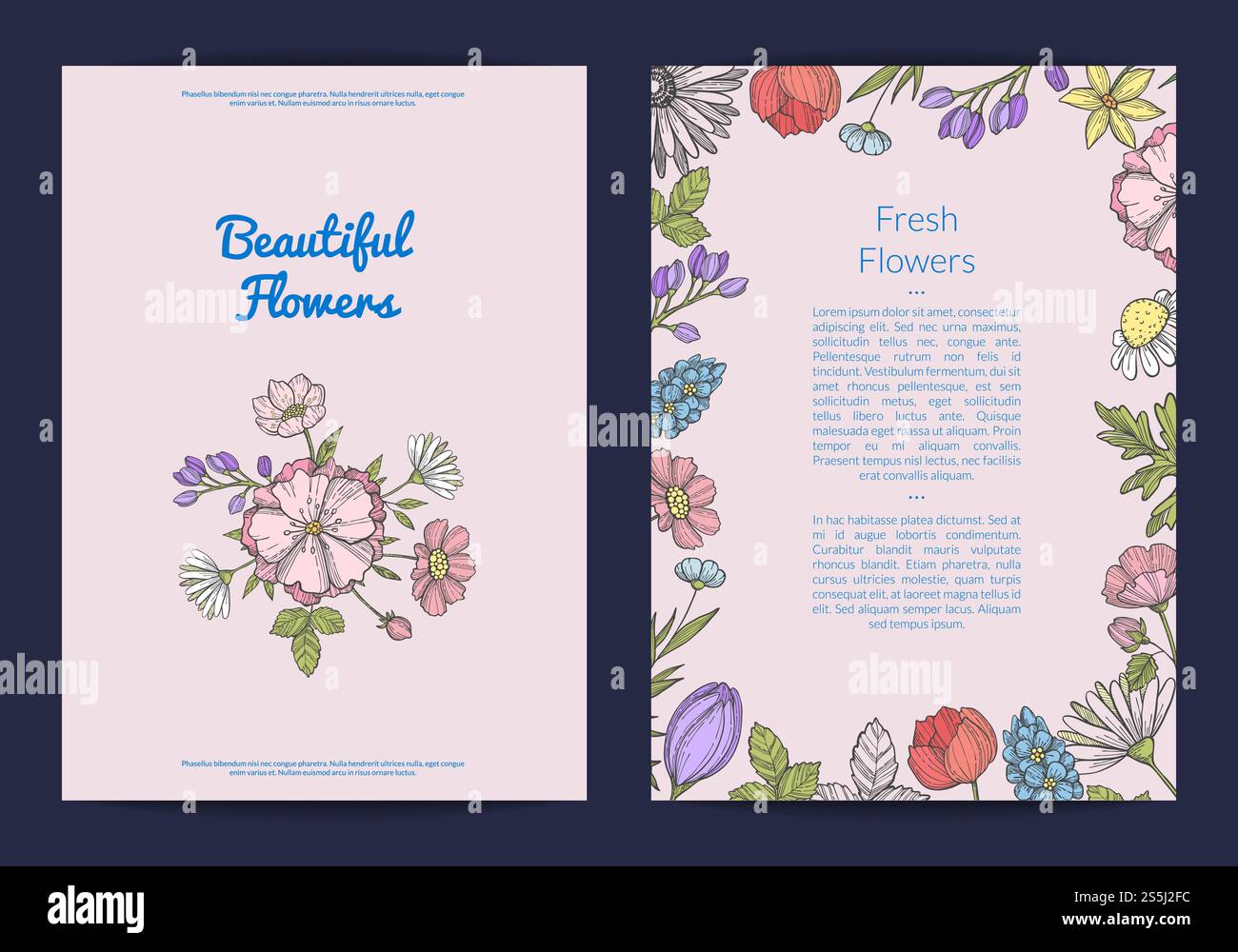 Vector hand drawn flowers card or flyer template illustration. Isolated ...